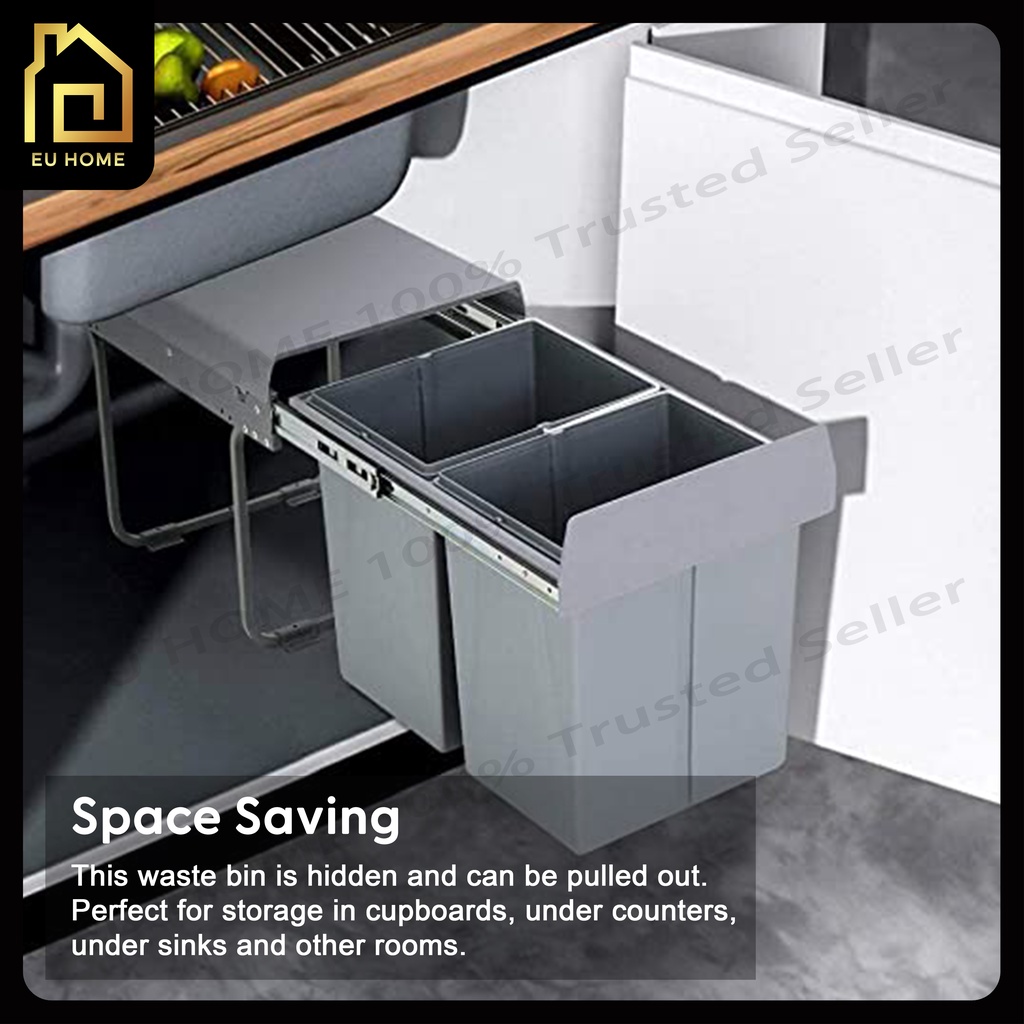 Kitchen Bin Pull Out Dustbin / Tong Sampah Moden 20 Litre / Kitchen ...