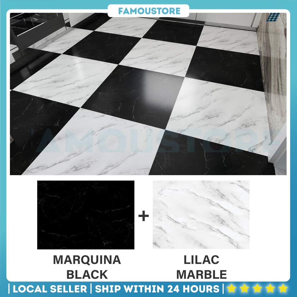 60X60CM Marble Tiles Self Adhesive PVC Floor Sticker Lantai Vinyl ...