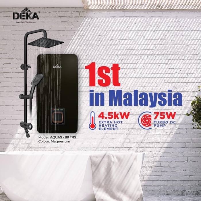 Deka AQUAS 88 TRS DC Booster Inverter Pump with Rainshower Matte Black Instant Water Heater ...