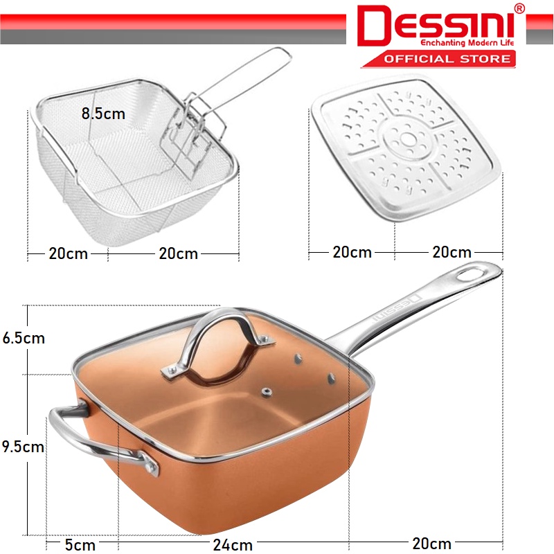 DESSINI ITALY Zero Fat 4 Pcs Aluminium Induction Non Stick Copper ...
