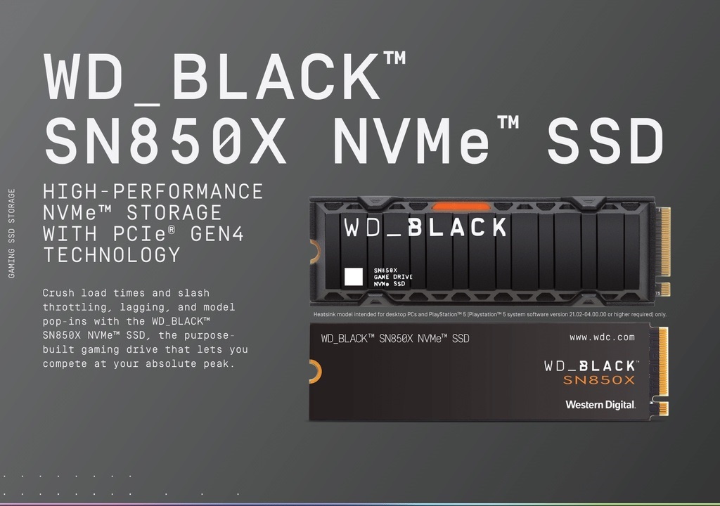 Western Digital WD Black SN850X 1TB / 2TB / 4TB NVMe PCIe Gen4 x4 M.2 2280 SSD (With Heatsink ...