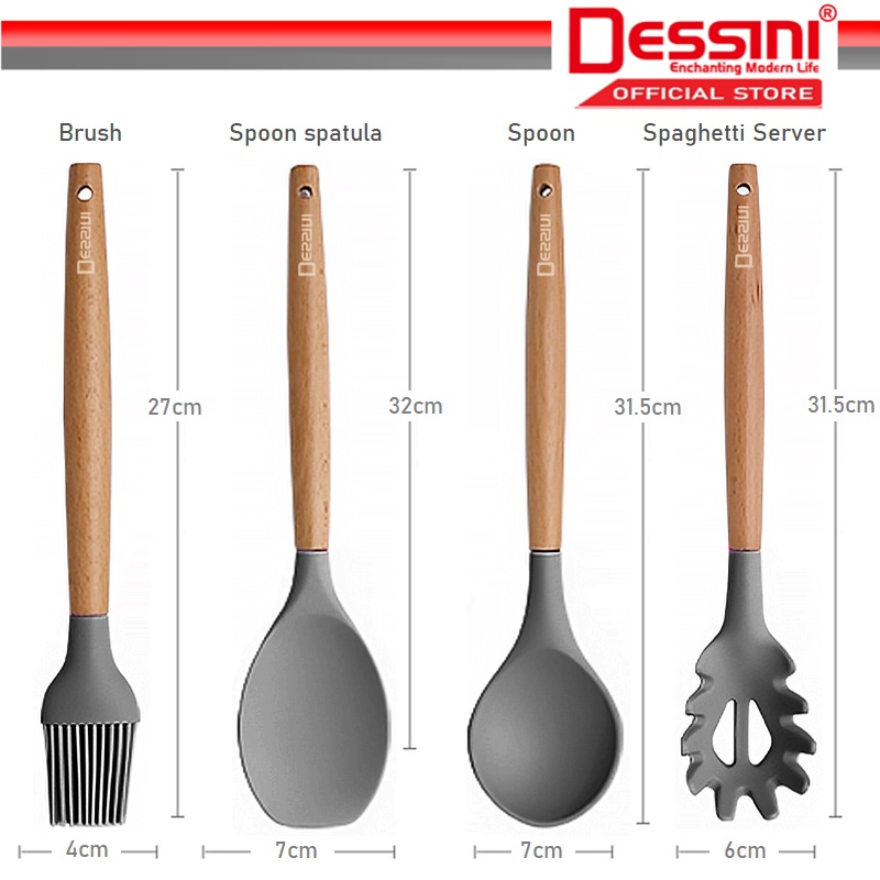 DESSINI ITALY Silicone Utensil Slotted Turner Spoon Spaghetti Server ...