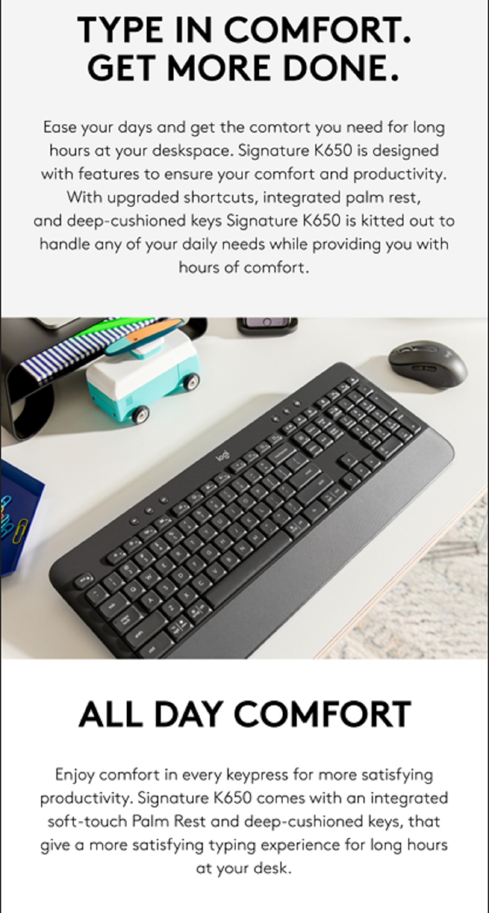 Logitech Signature K650 Comfort Full-Size Wireless Keyboard with Wrist ...