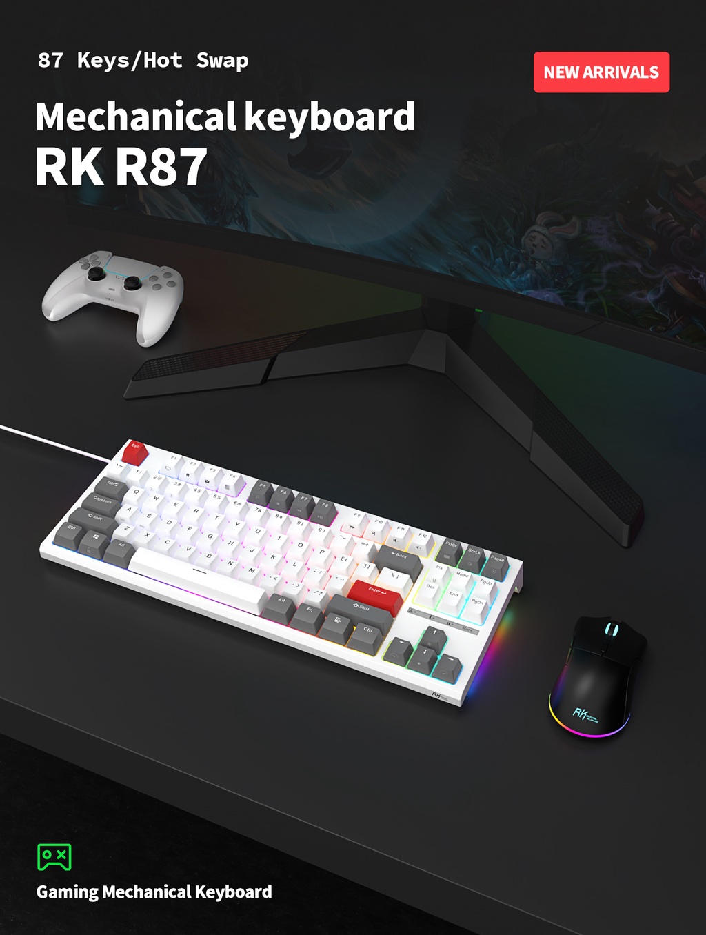 NEW RK R87 Royal Kludge 87 Key Wired Professional Game Hotswap ...