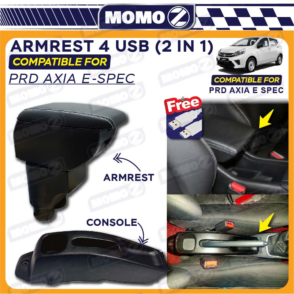 2IN1 Car Perodua Axia E Spec Console Handbrake Box 4USB Armrest LED ...