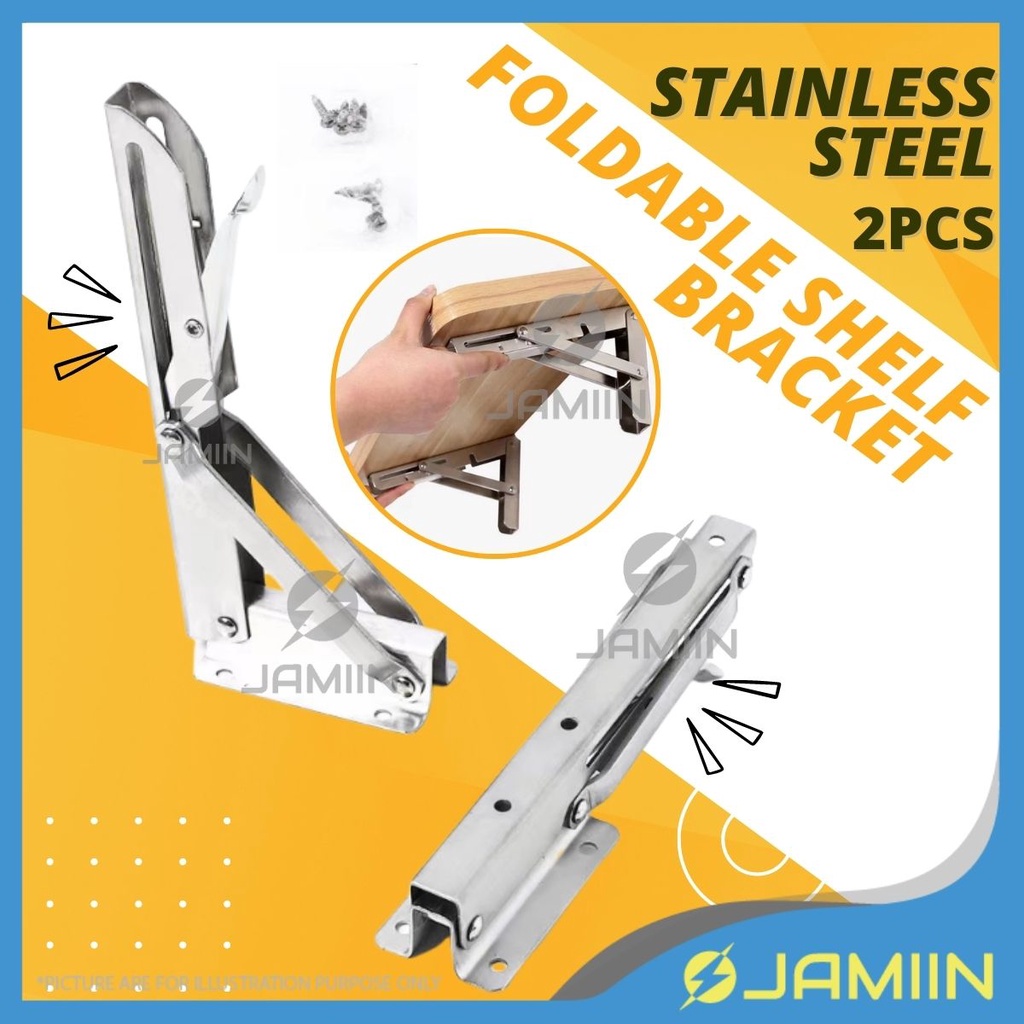 [PAIR] STAINLESS STEEL Bracket Wall Hanging Shelf L Foldable Bracket ...