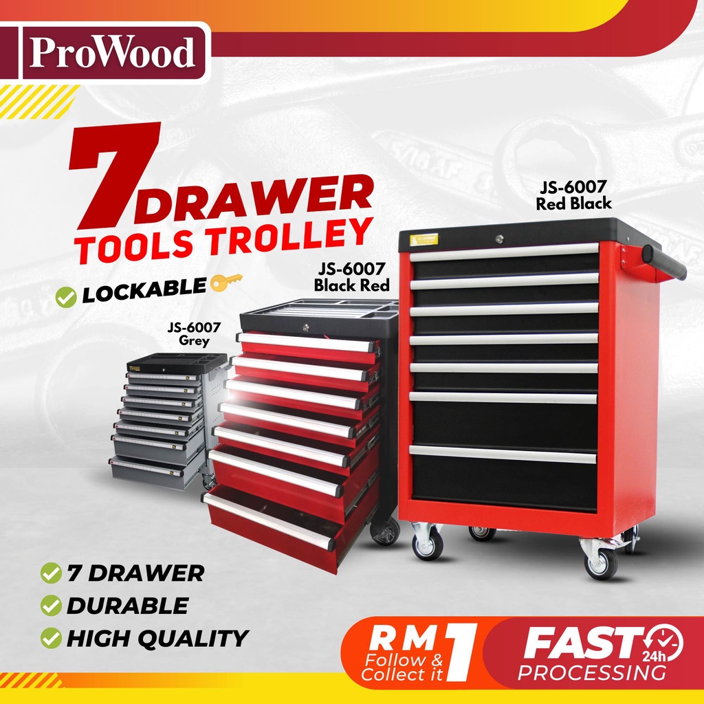 7 Drawer Tool Trolley JS-6007 Lockable Metal Tools Set Drawer Tool ...