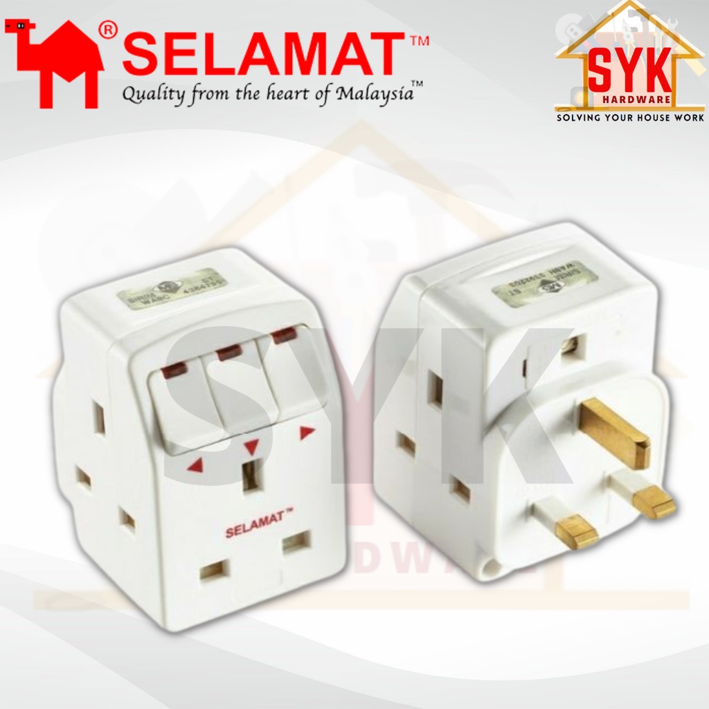 SYK Selamat SA-32 Sirim 3 Way Multi-Adaptor With LED Switch 13A Fuse ...