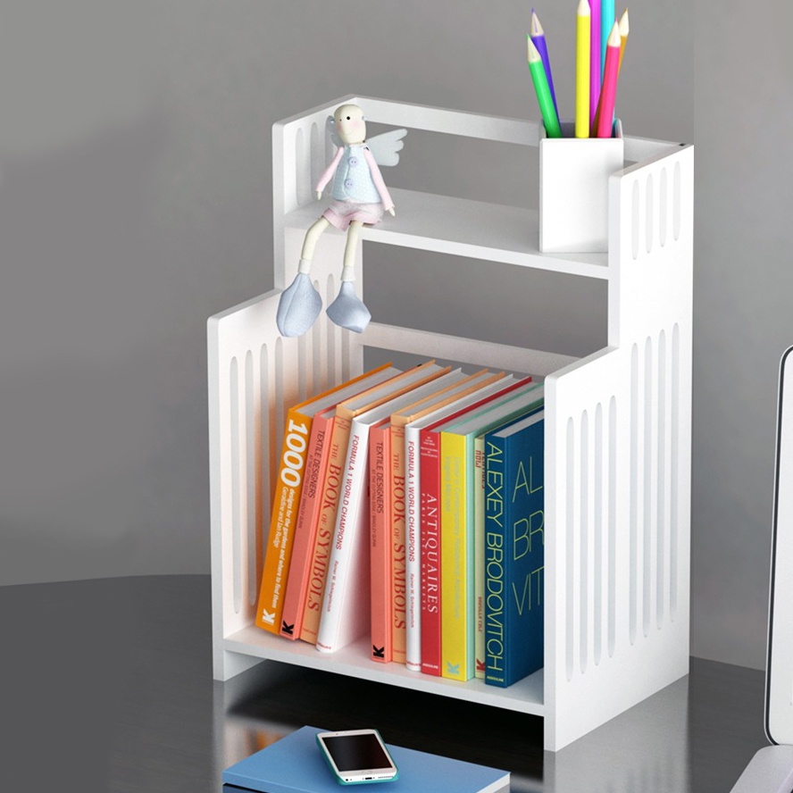 Student dormitory tabletop white book storage rack stationery rack ...