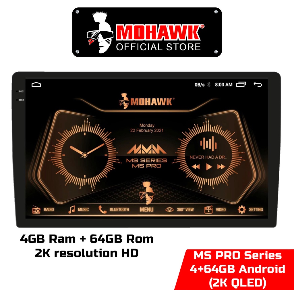 Mohawk MS PRO Series 2K Resolution 4+64GB QLED Car Android Player Plug ...