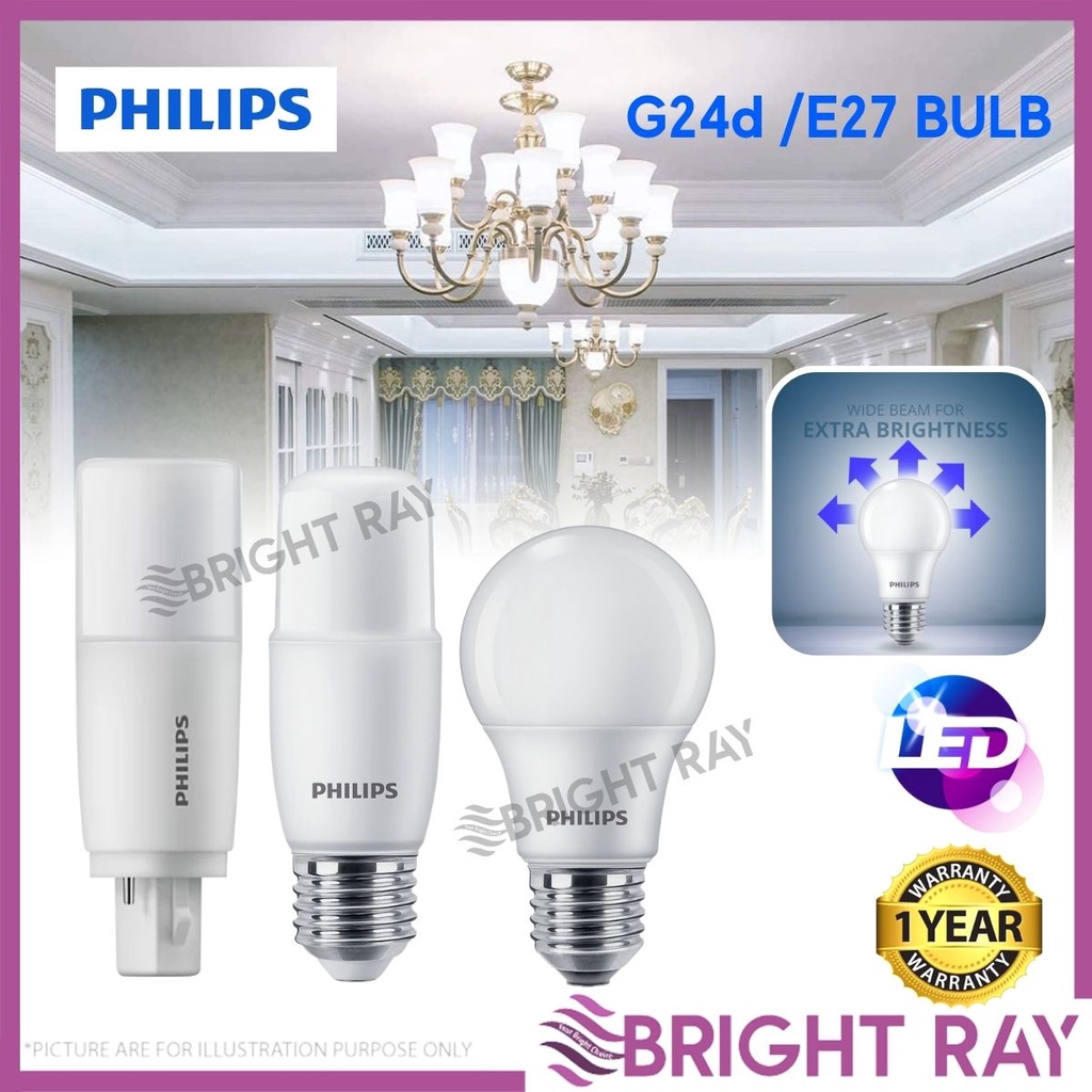 [SIRIM] PHILIPS E27 G24d LED Bulb Lampu LED Light Bulb LED Ultra Bright Mentol Lampu Rumah Stick ...