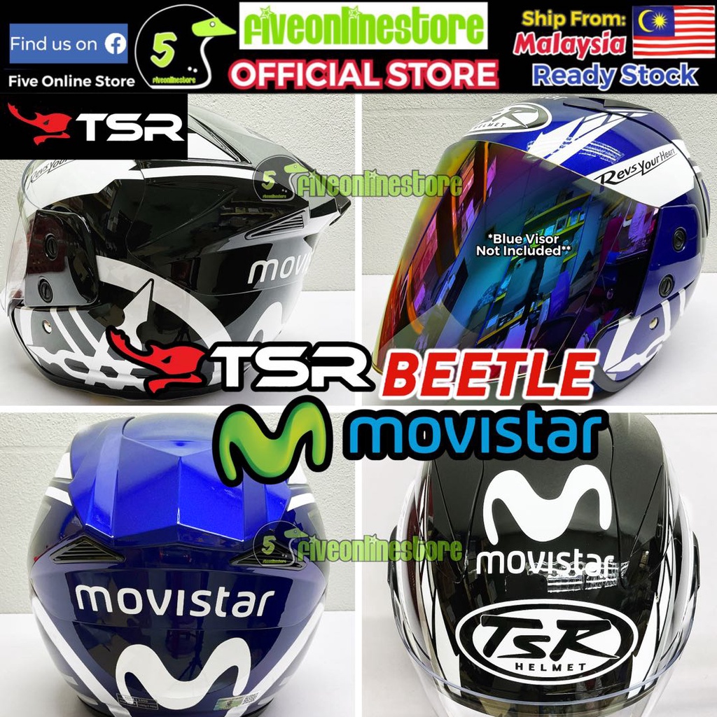 TSR 718 Helmet TSR Beetle MOVISTAR Yamaha Black Yamaha Blue With Clear ...