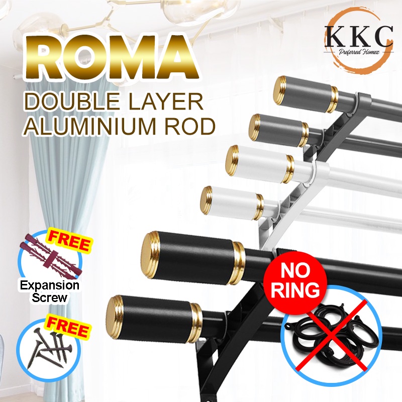 KKC RAPHEAL (No Ring) DOUBLE Aluminium Curtain Rod/ Kayu Langsir Rod ...