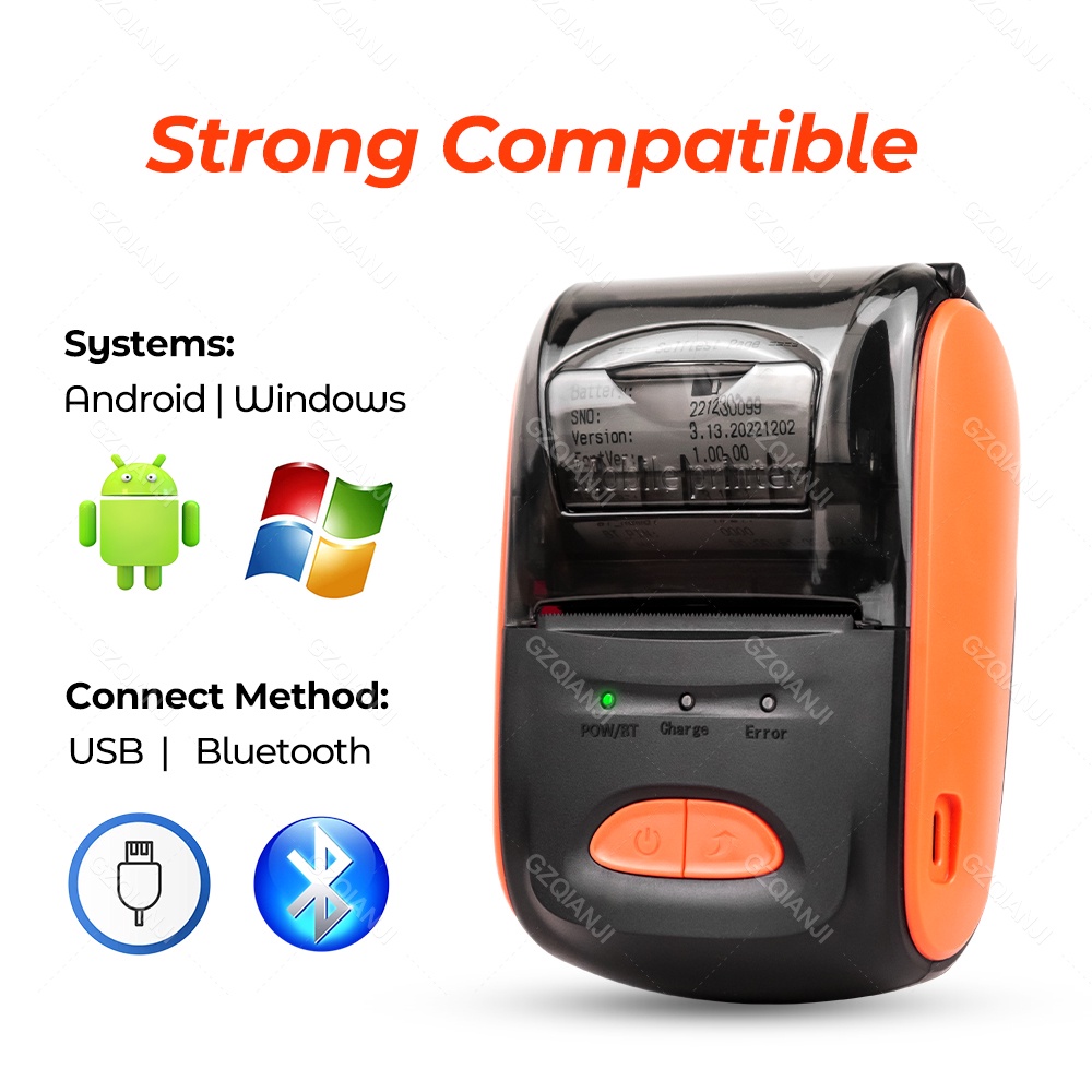 Portable Mini Thermal Printer Bluetooth 58mm Android POS System for Small Business 2 Inch ...