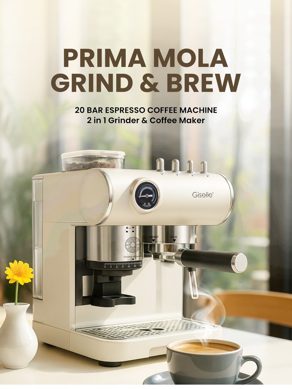 Giselle 20Bar Professional Espresso Coffee Machine with Built-in ...