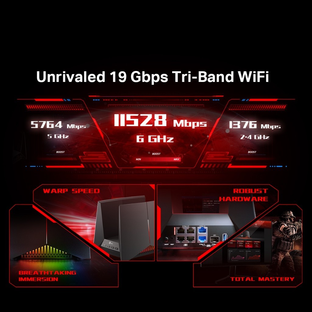 TP-Link Archer GE800 BE19000 Tri-Band Wi-Fi 7 Gaming Router TP-Link Archer GE800 BE19000 Tri-Band Wi-Fi 7 Gaming Router