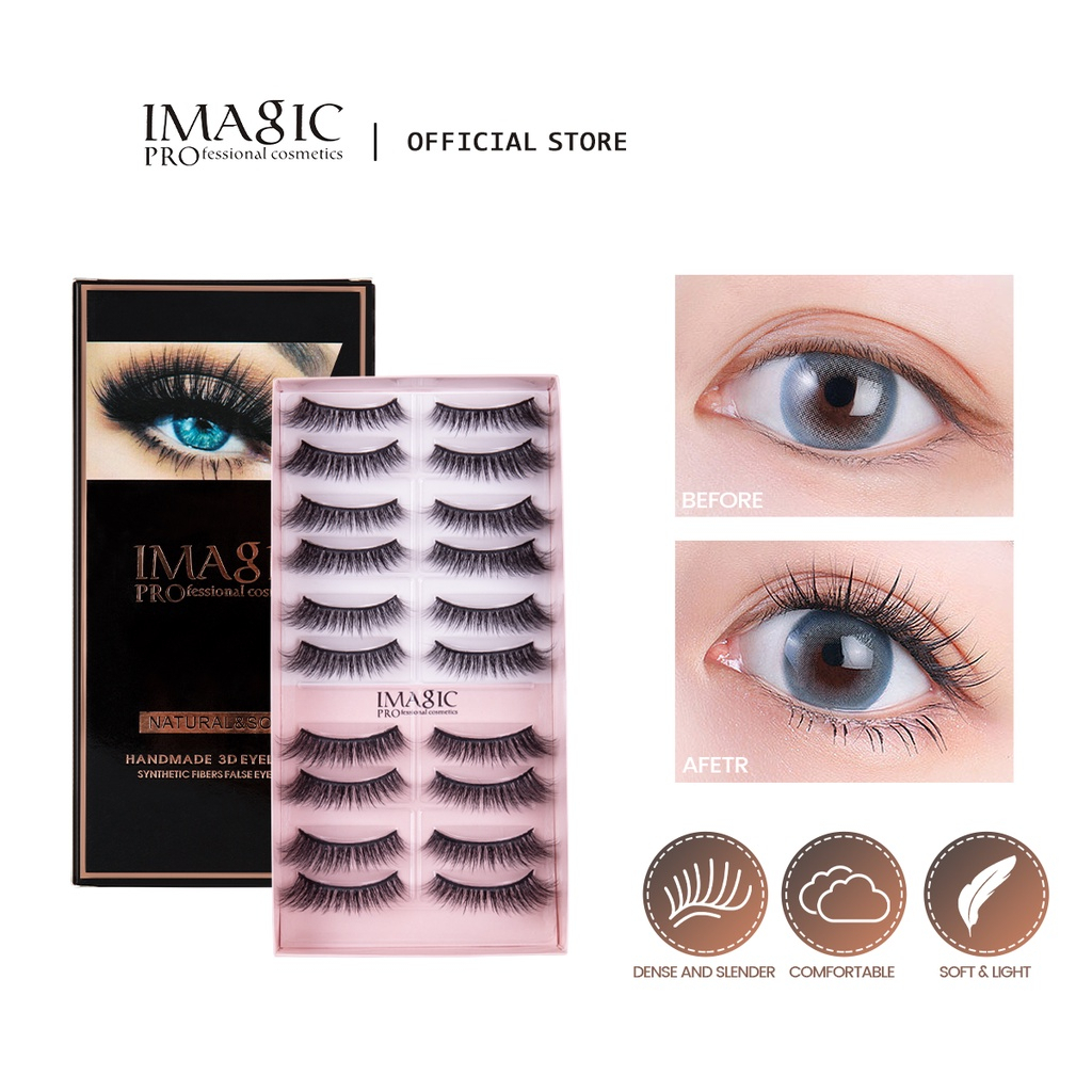 IMAGIC 10 PCS Natural Eyelashes 3D False Eyelashes Long Bulky Thick Eye Makeup Lasting Makeup ...