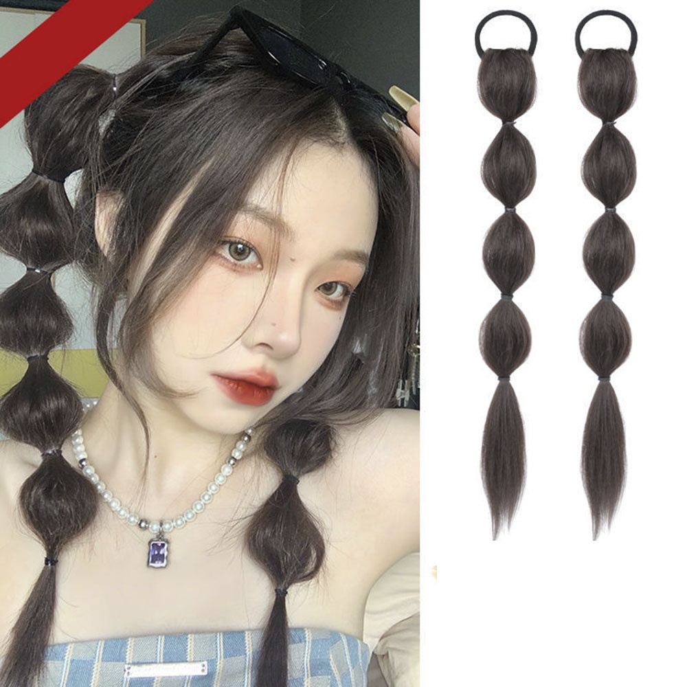 Y2K woman fashion natural Bubble lantern braid double horsetail wig Wig ...