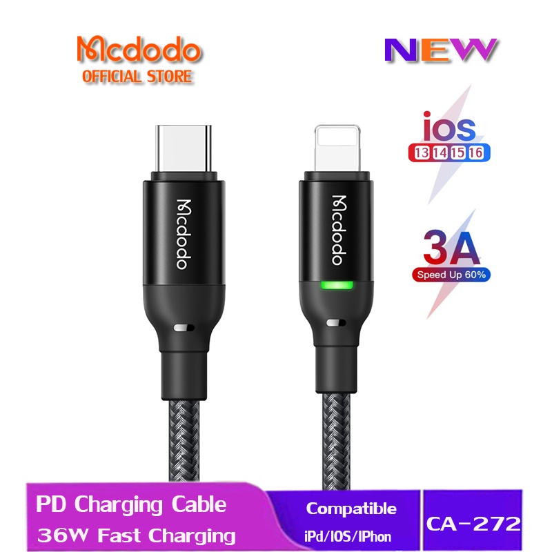 Mcdodo 100W USB C to Type C 36W PD Type C to iP Fast Charging Cable For iP 14 13 12 Pro Max 11 ...
